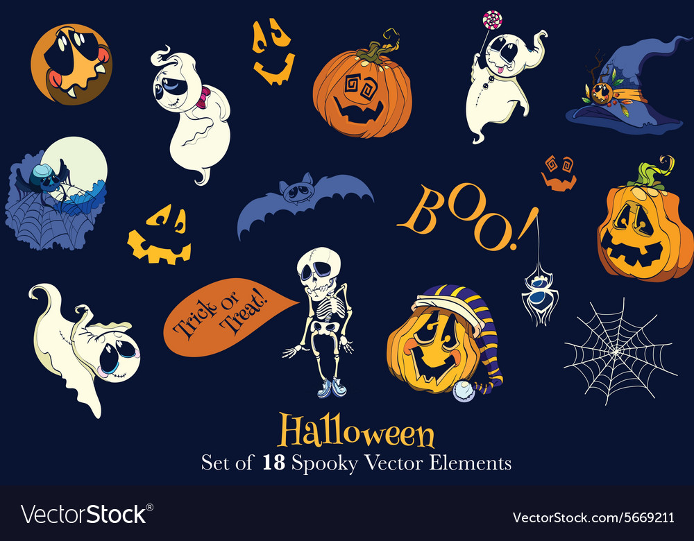 18 halloween elements set seamless pattern Vector Image