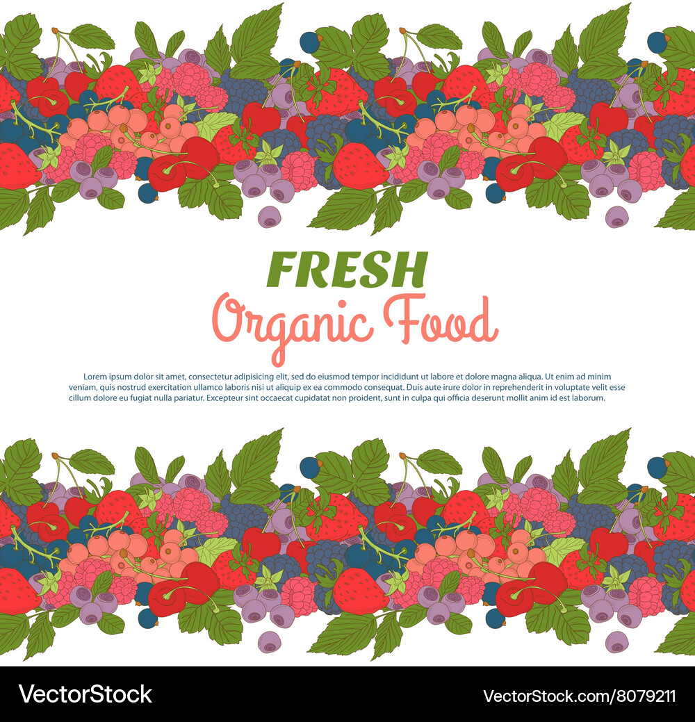 Berries mix seamless border frame of cherry Vector Image