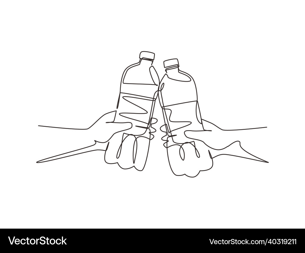 Continuous one line drawing cheers healthy couple Vector Image