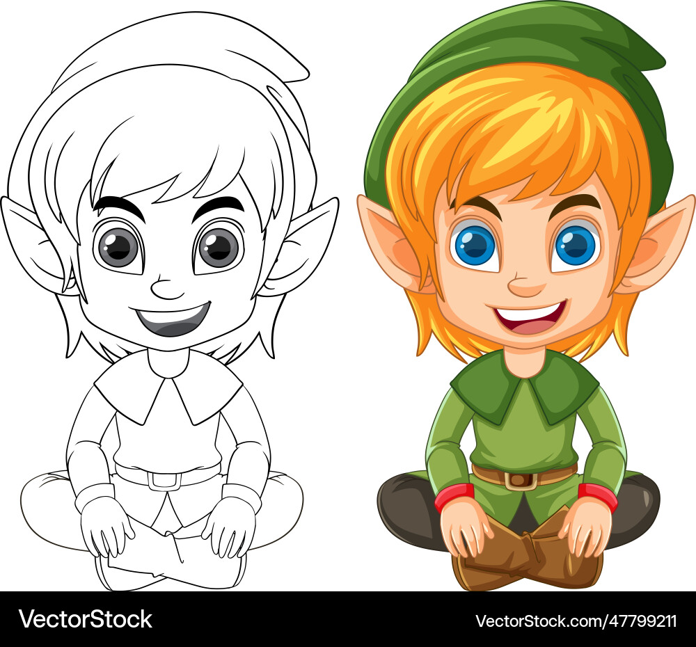 Cute elf cartoon isolated doodle outline Vector Image