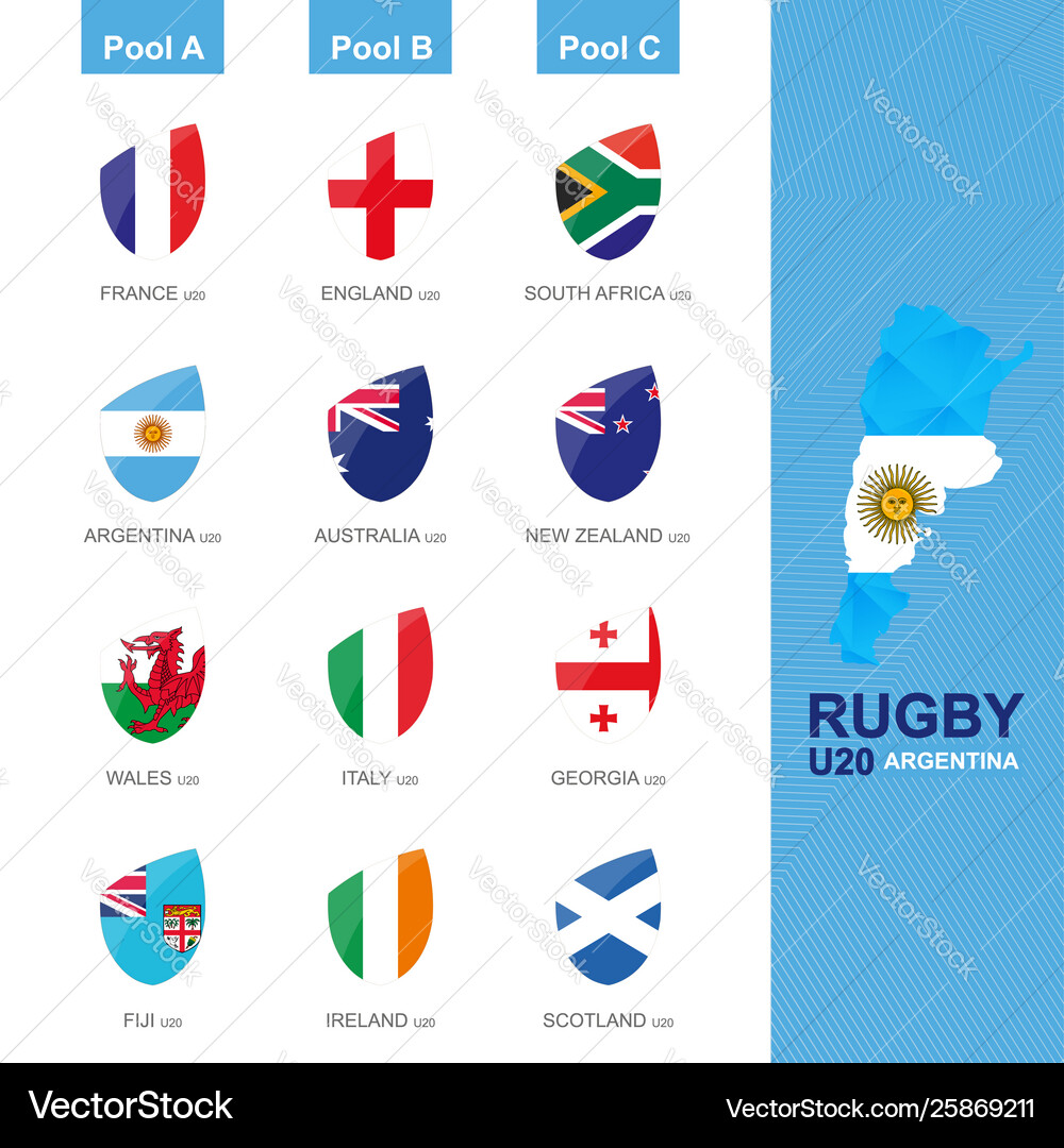 Flags in rugby style rugby icon set Royalty Free Vector