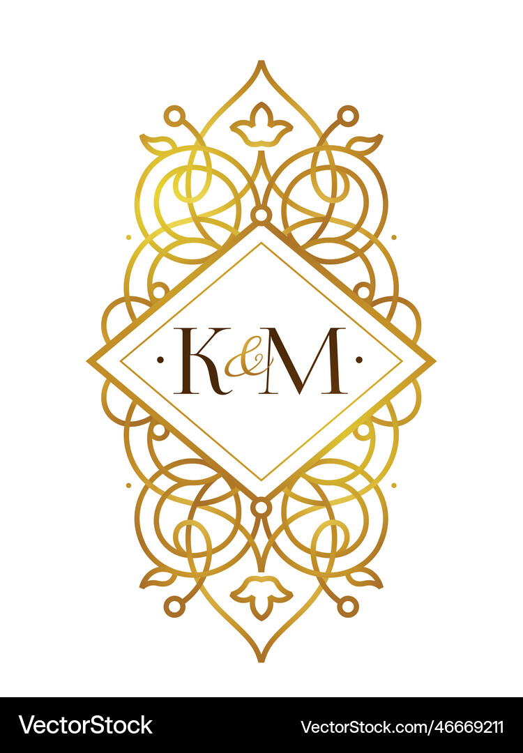 Gold floral frame luxury monogram in eastern style