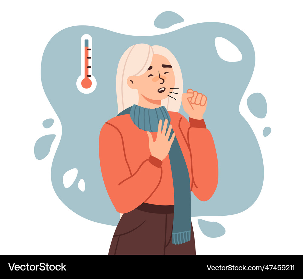 Sick woman with cold and flu concept Royalty Free Vector
