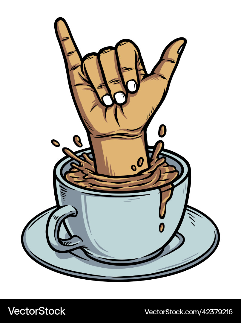 Coffee and shaka hand sign Royalty Free Vector Image
