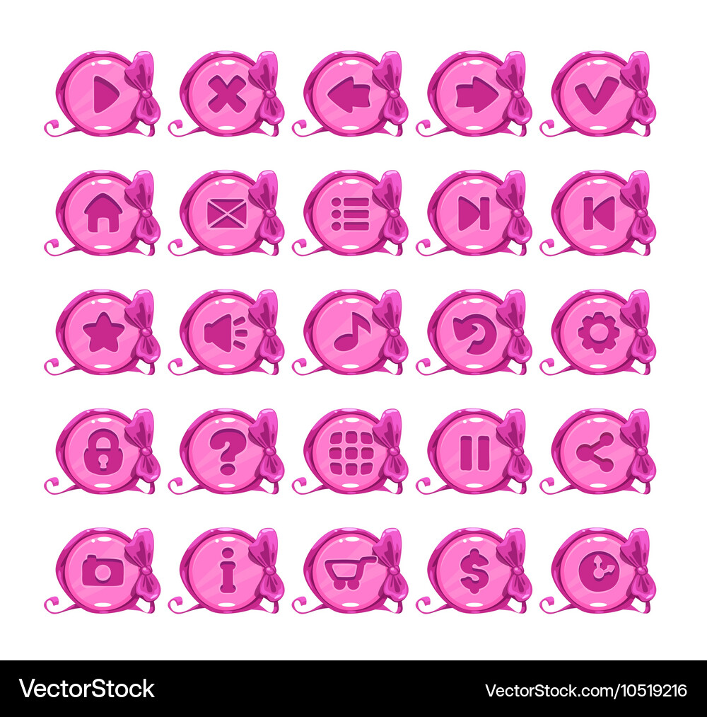 Cute cartoon pink round buttons set Royalty Free Vector