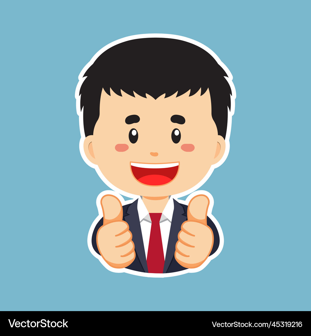 Happy businessman character sticker Royalty Free Vector