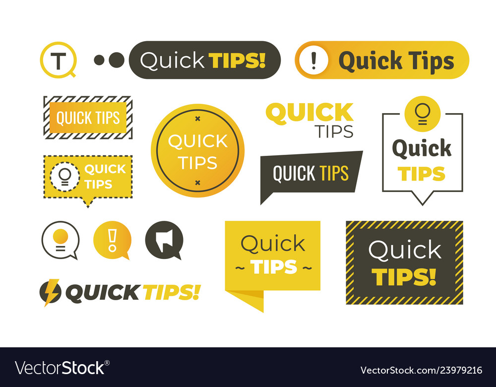 Quick tips shapes helpful tricks logos Royalty Free Vector