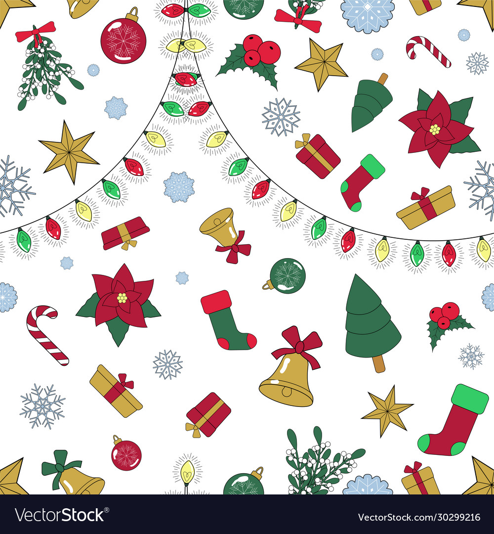 Seamless lined christmas pattern Royalty Free Vector Image