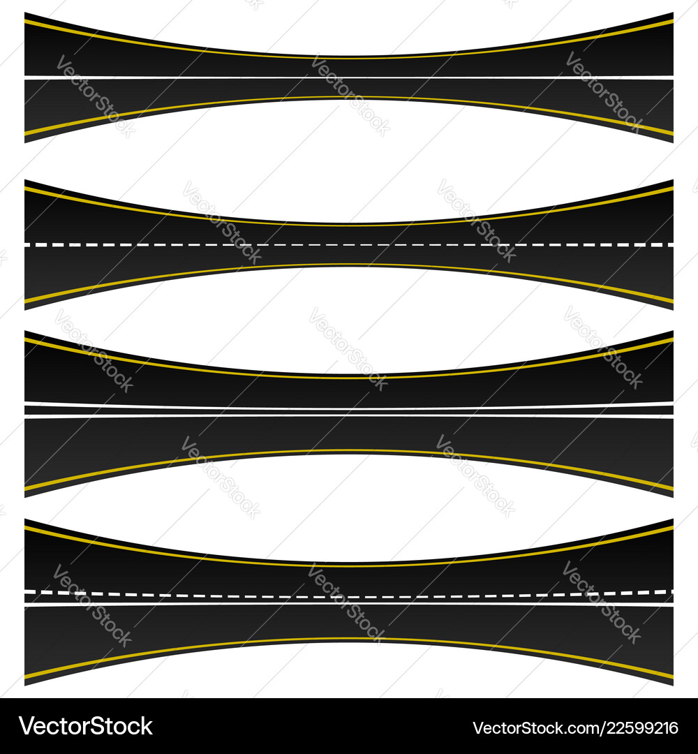Set 4 road highway roadway shapes dashed and Vector Image
