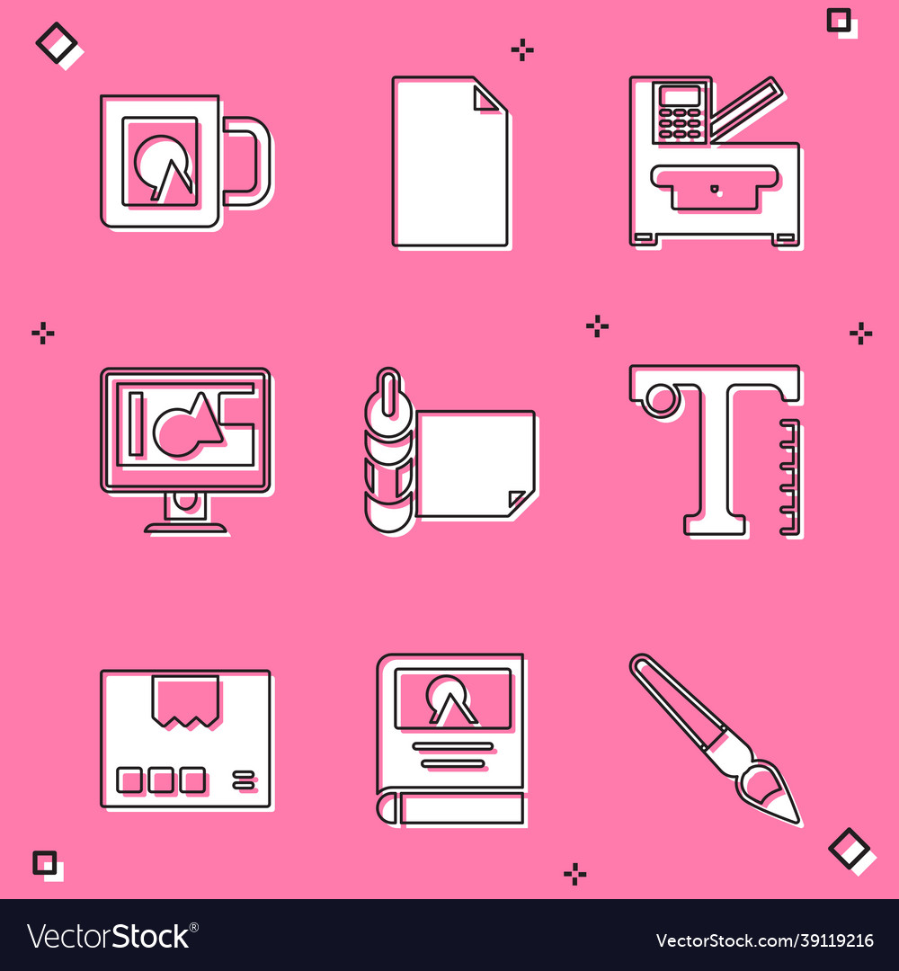 Set coffee cup empty document copy machine Vector Image