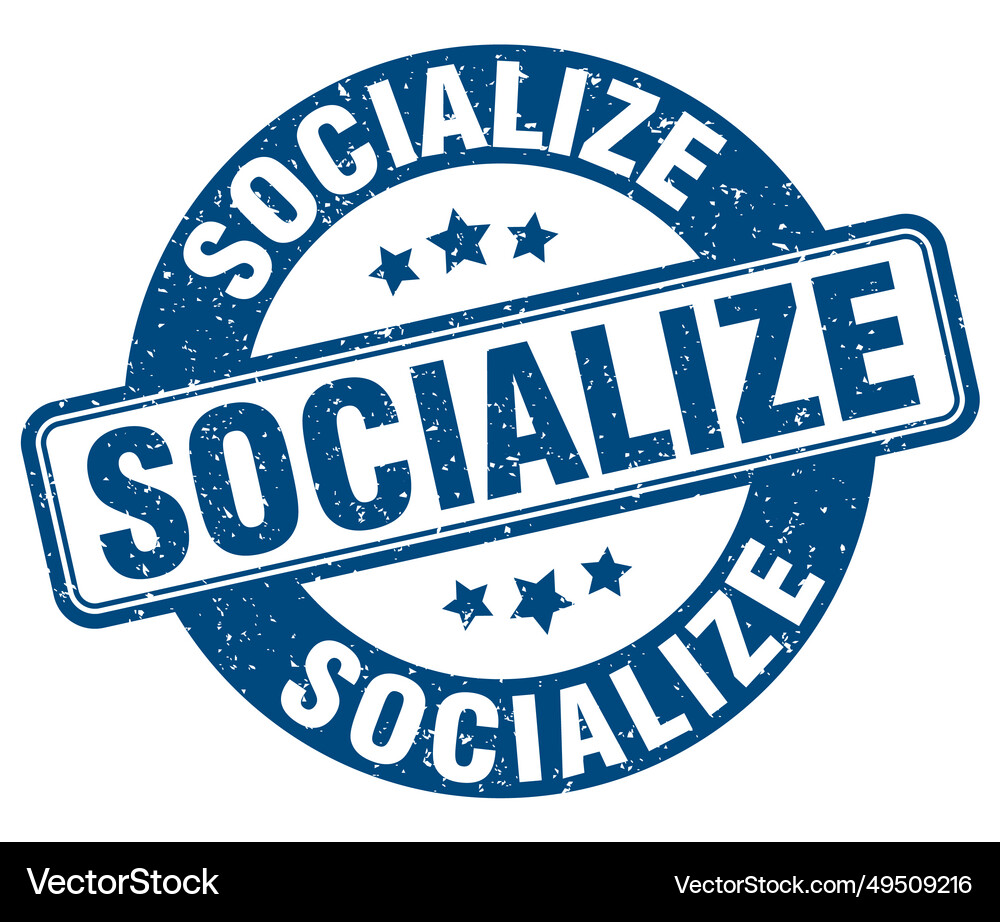 Socialize stamp label round grunge sign Royalty Free Vector
