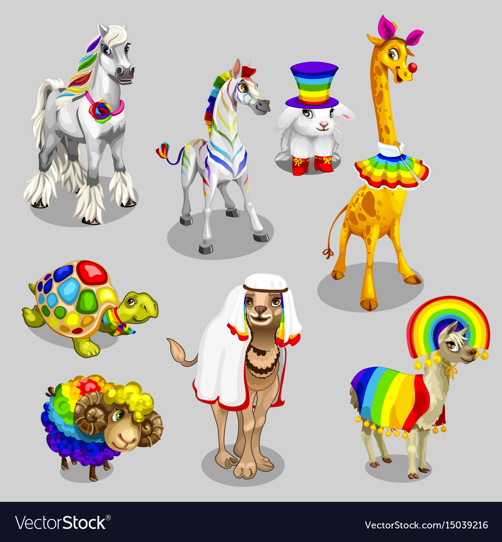 Stylized animals with rainbow decoration Vector Image