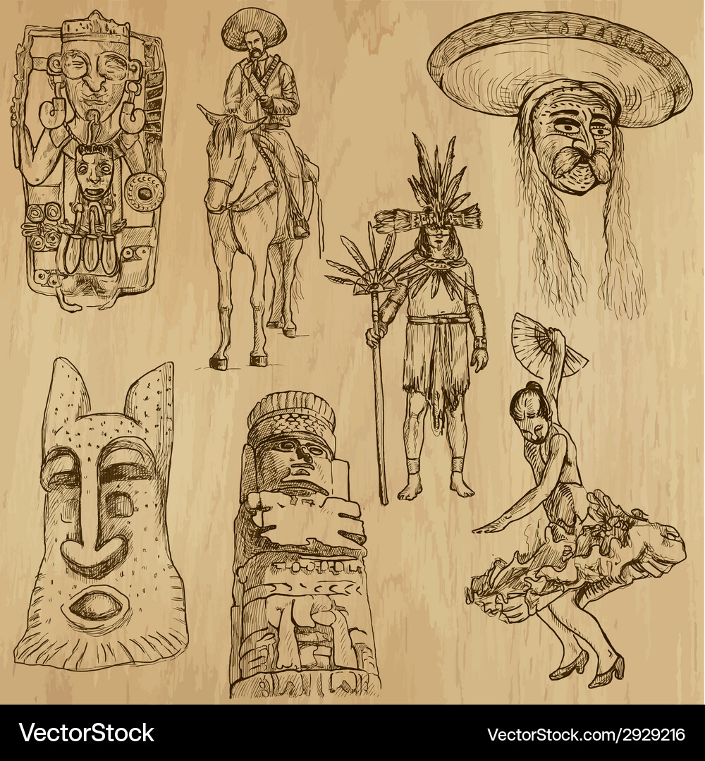 Traveling mexico - an hand drawn pack Royalty Free Vector
