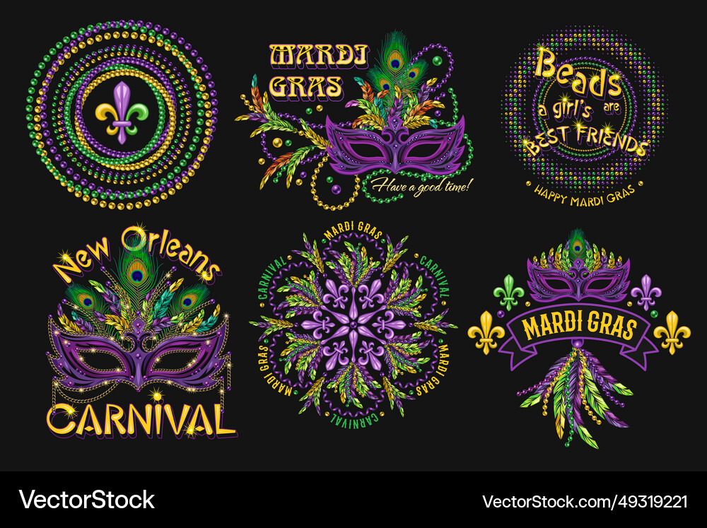 Colorful labels with text for mardi gras carnival Vector Image