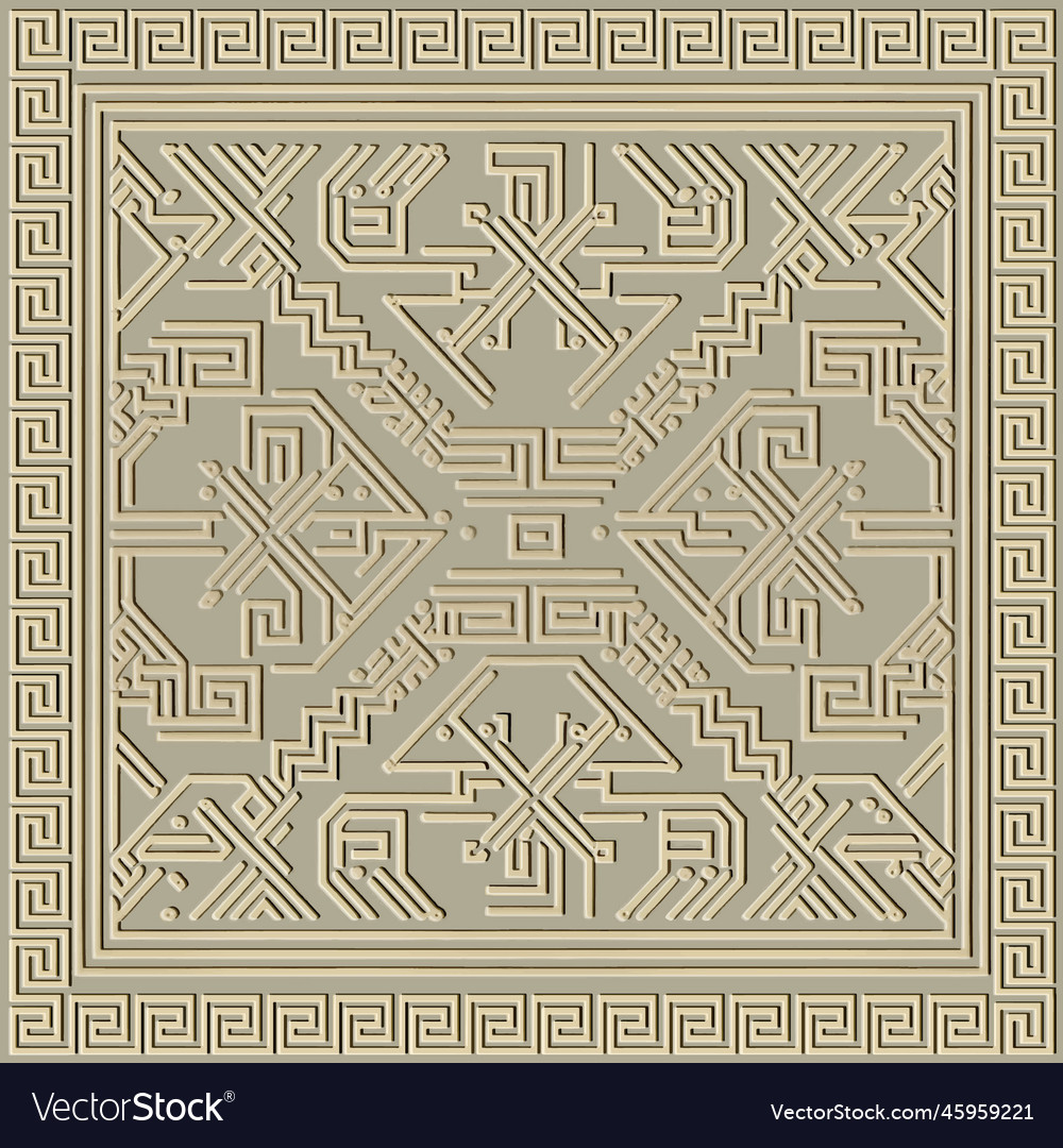 Emboss greek 3d seamless pattern with square Vector Image