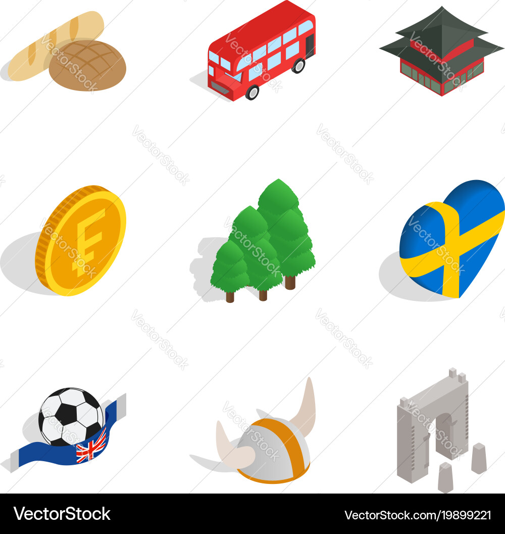 English nation icons set isometric style Vector Image