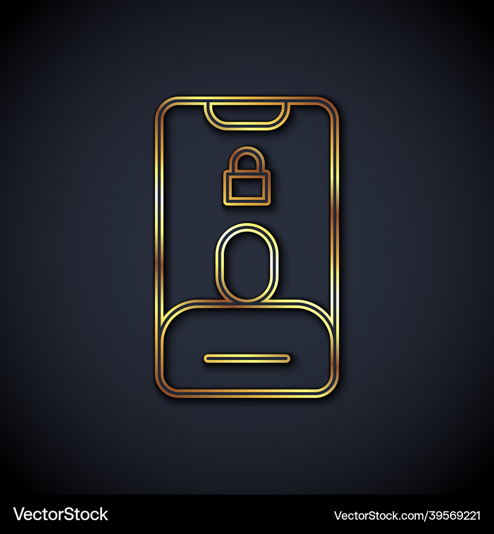 Gold line incoming call on mobile phone icon Vector Image