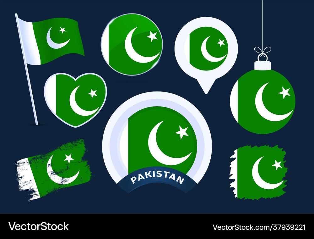 Pakistan flag collection big set national Vector Image