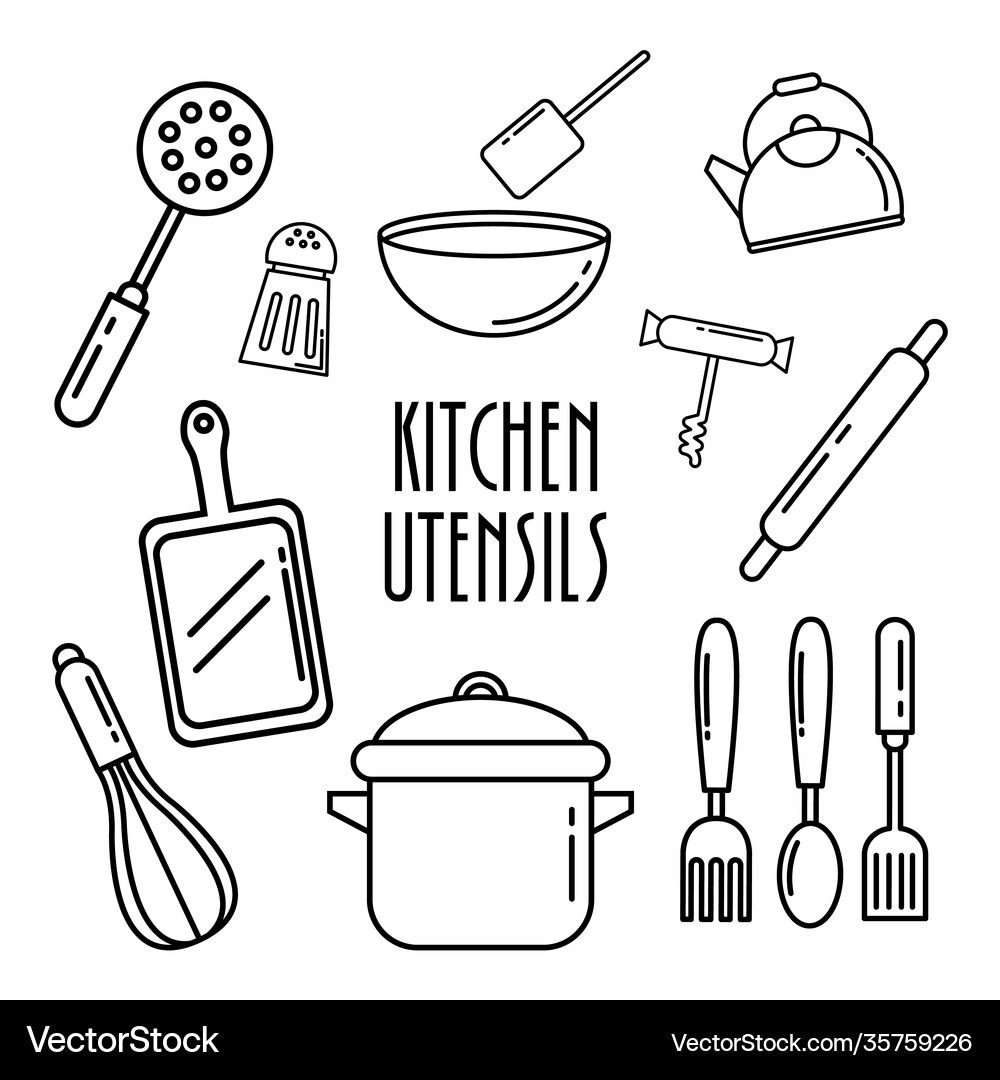Bundle fourteen kitchen utensils line style Vector Image