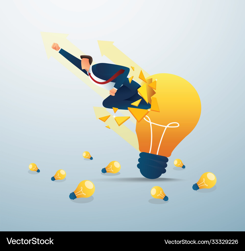 Businessman breakthrough light bulb to successful Vector Image