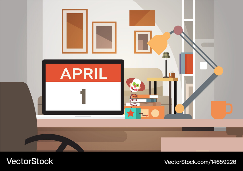 Laptop computer fool day april holiday greeting Vector Image