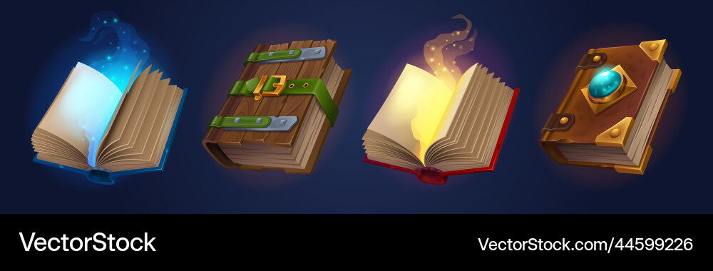 Magic spell books fantasy alchemy grimoires set Vector Image