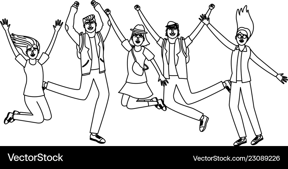 Young and happy friends black white Royalty Free Vector