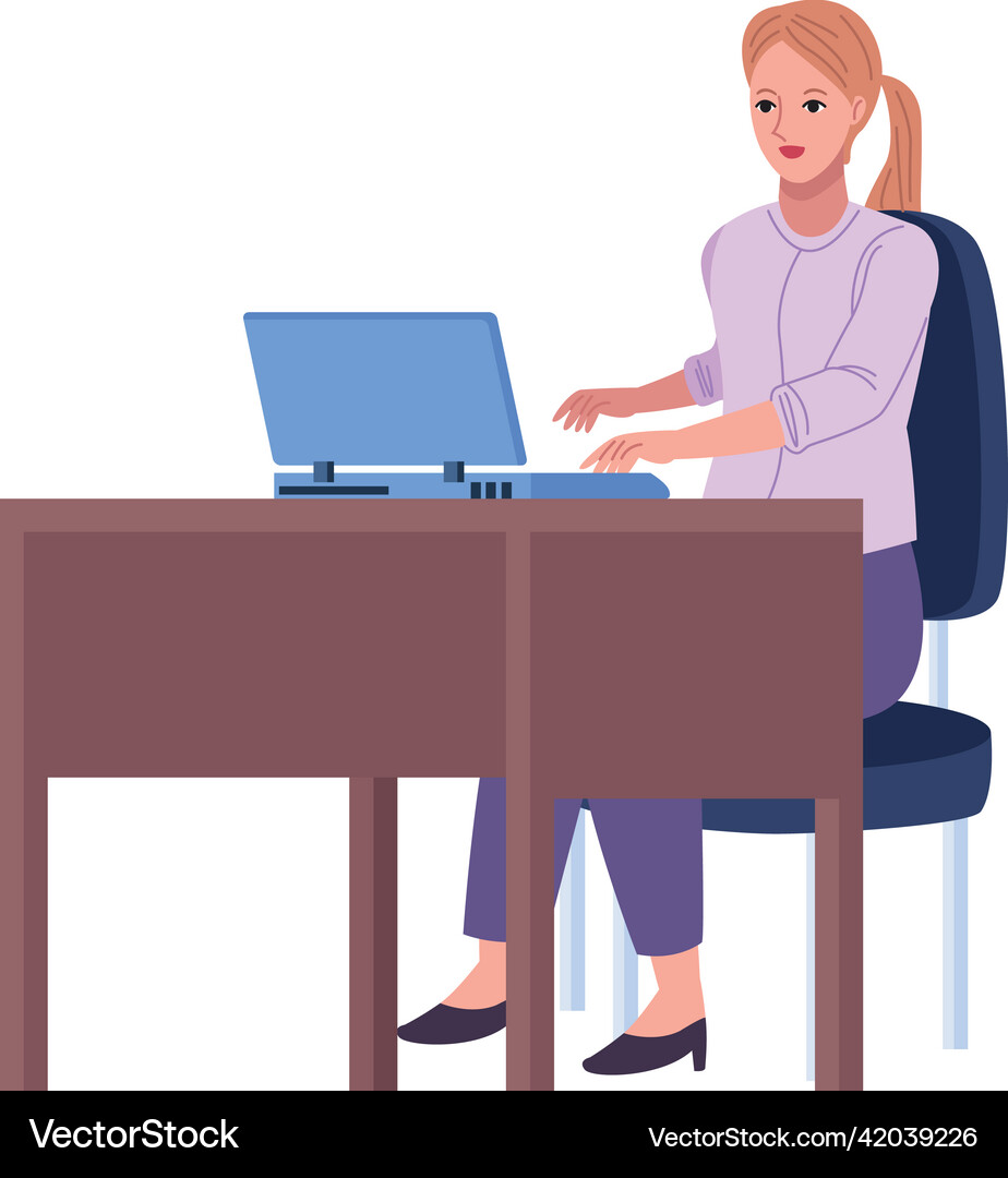 Young businesswoman using laptop Royalty Free Vector Image