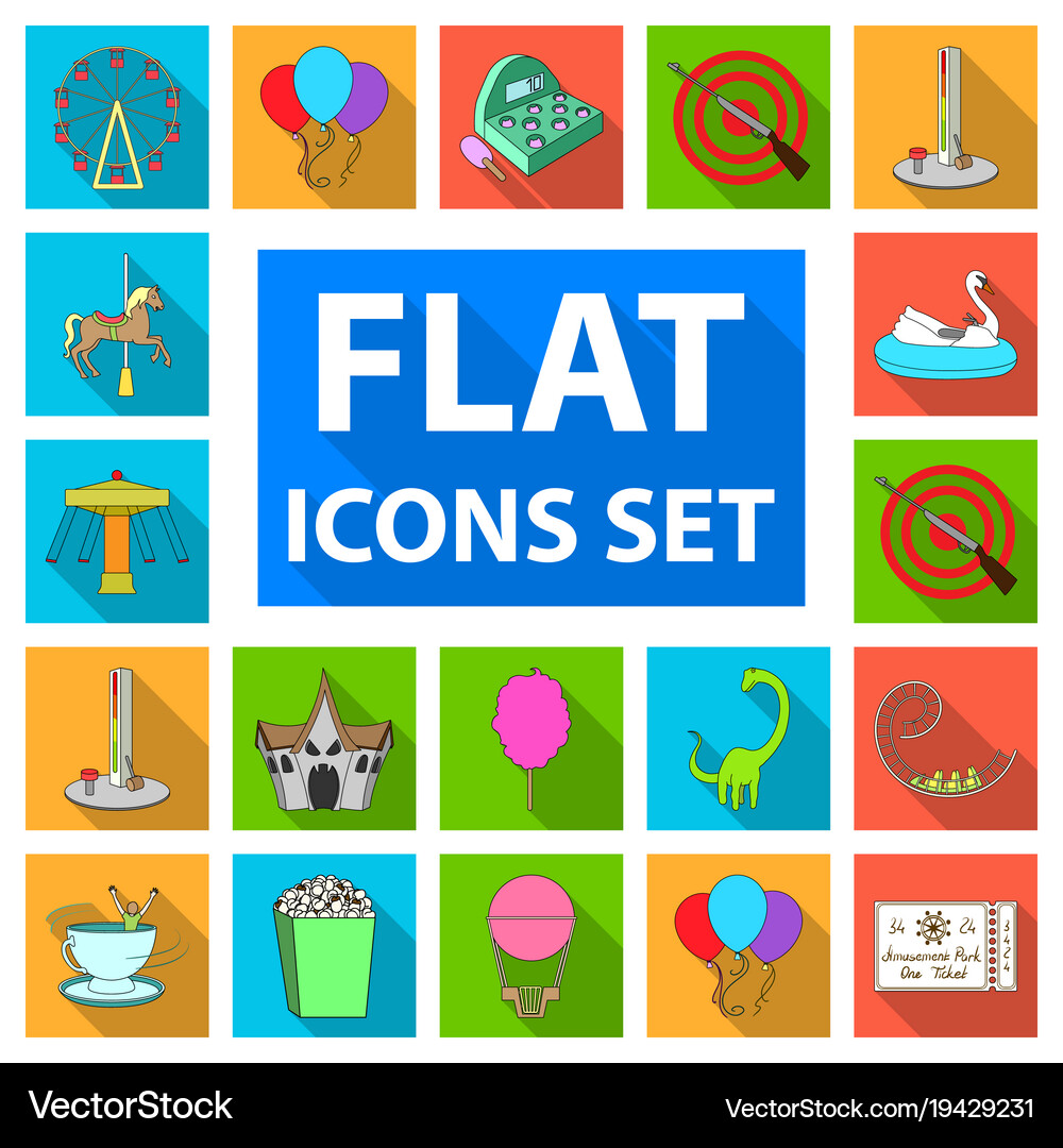 Amusement park flat icons in set collection Vector Image