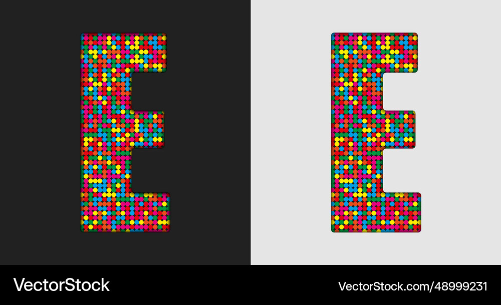 Bubble letter e glitter character of colored dots Vector Image
