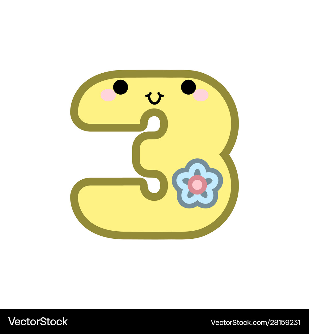Cute cartoon number 3 smiling face with eye Vector Image