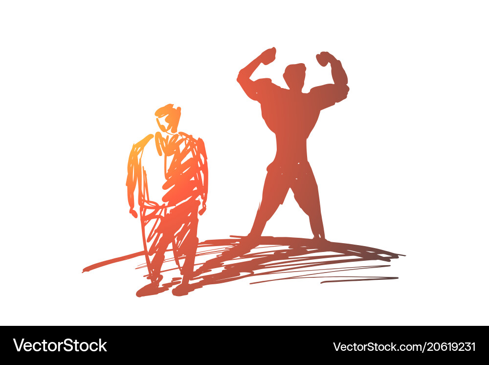 Hand drawn fat man with strong body shadow behind Vector Image