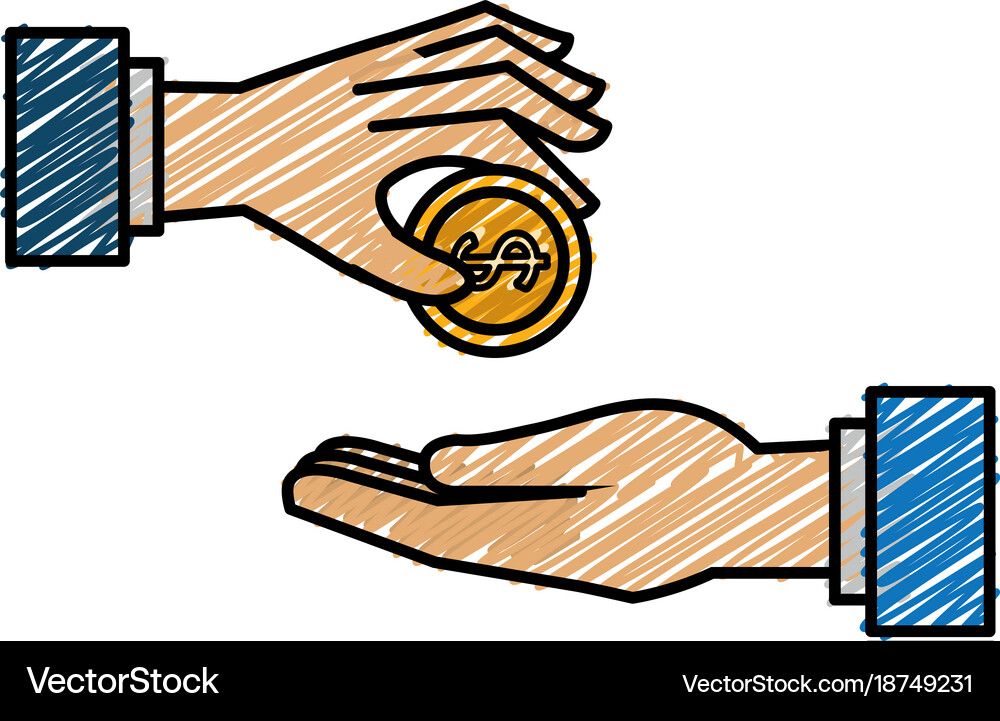 Hands with coin money isolated icon Royalty Free Vector