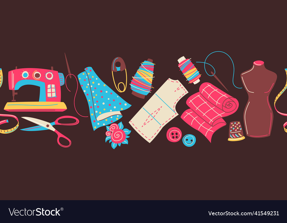 Seamless pattern with needlework sewing items Vector Image
