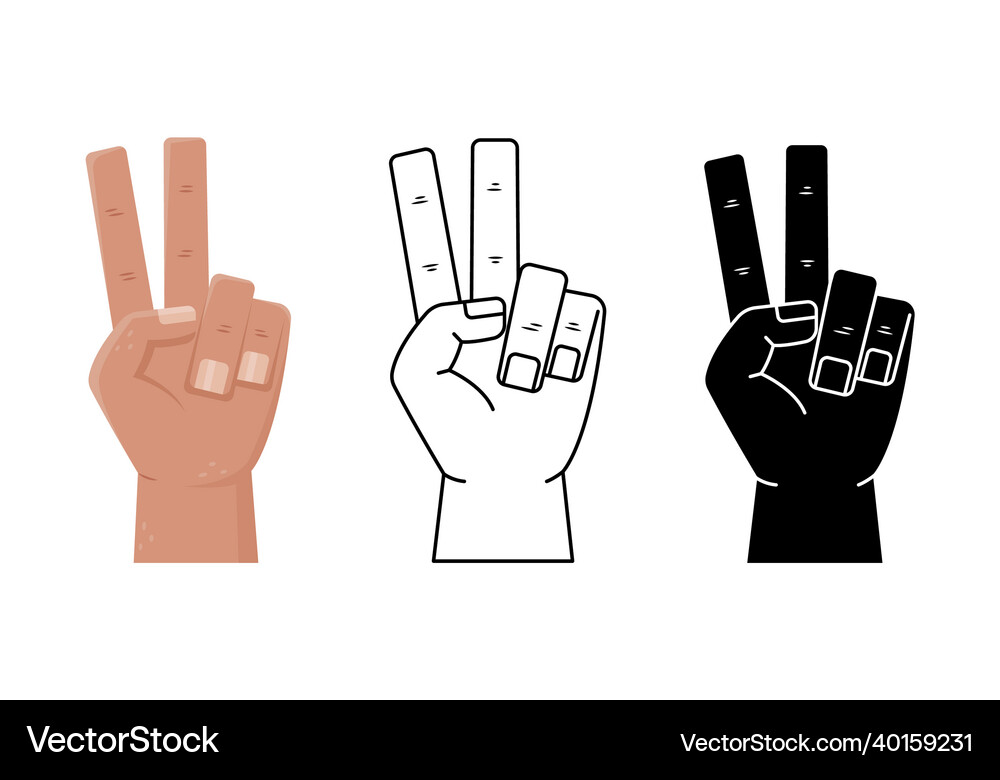 Set with of hand gestures - victory simple style Vector Image