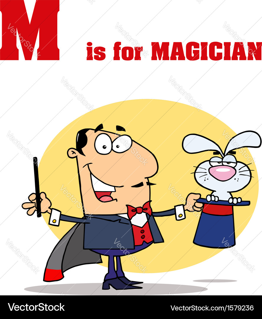 Cartoon magician with letter Royalty Free Vector Image