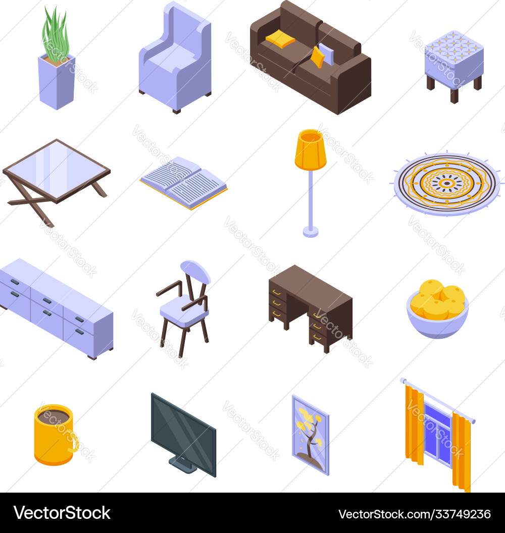 Cozy home icons set isometric style Royalty Free Vector