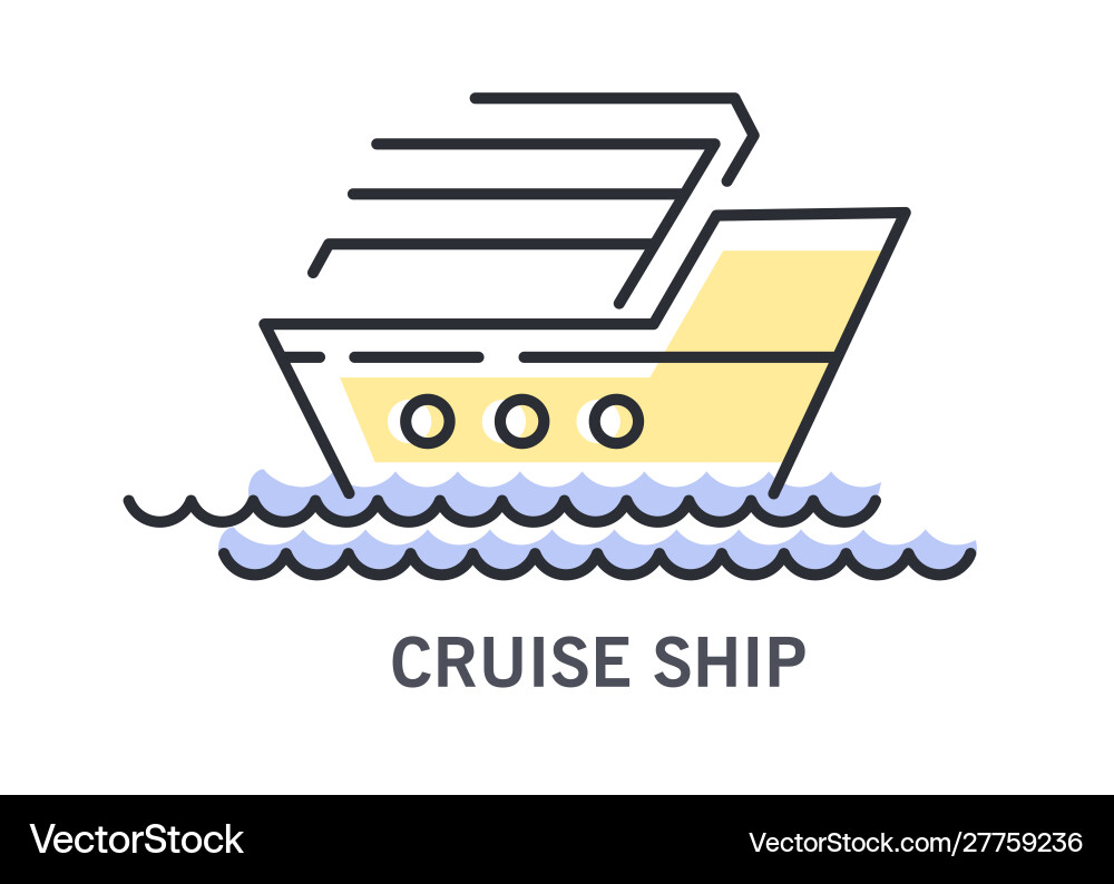 Cruise ship or sailboat on waves icon with text Vector Image