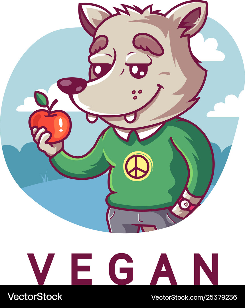 Cute wolf holding an apple peaceful vegan Vector Image
