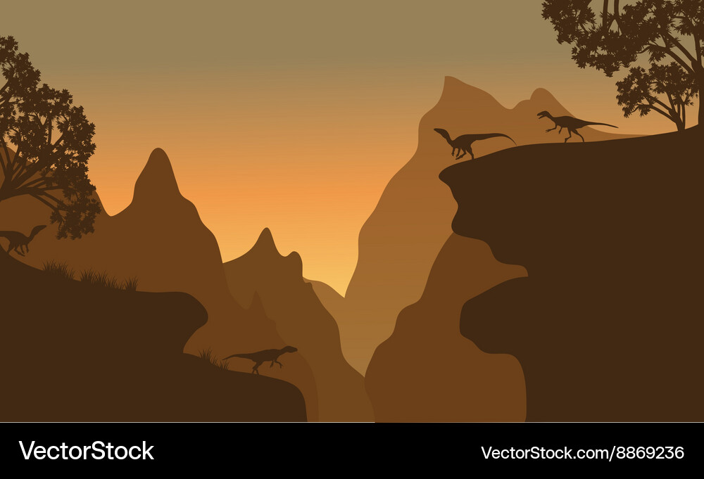 Silhouette of eoraptor in cliff Royalty Free Vector Image