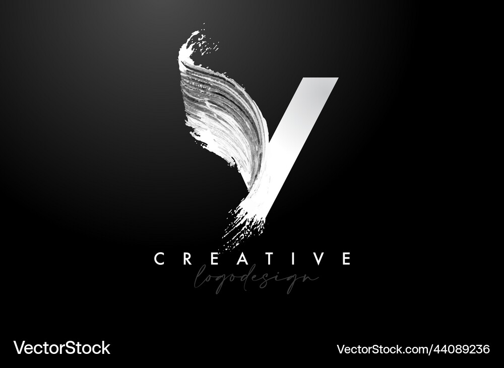 White letter v logo brush stroke with artistic Vector Image