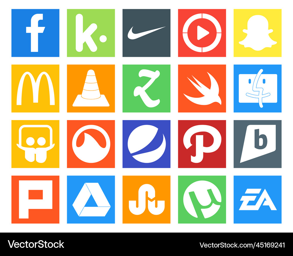 20 social media icon pack including brightkite Vector Image