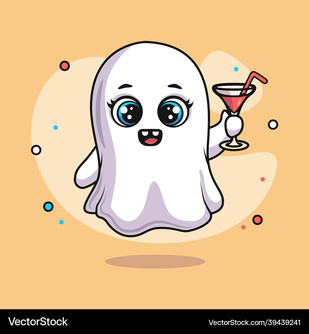 Cute ghost character holding martini glass Vector Image
