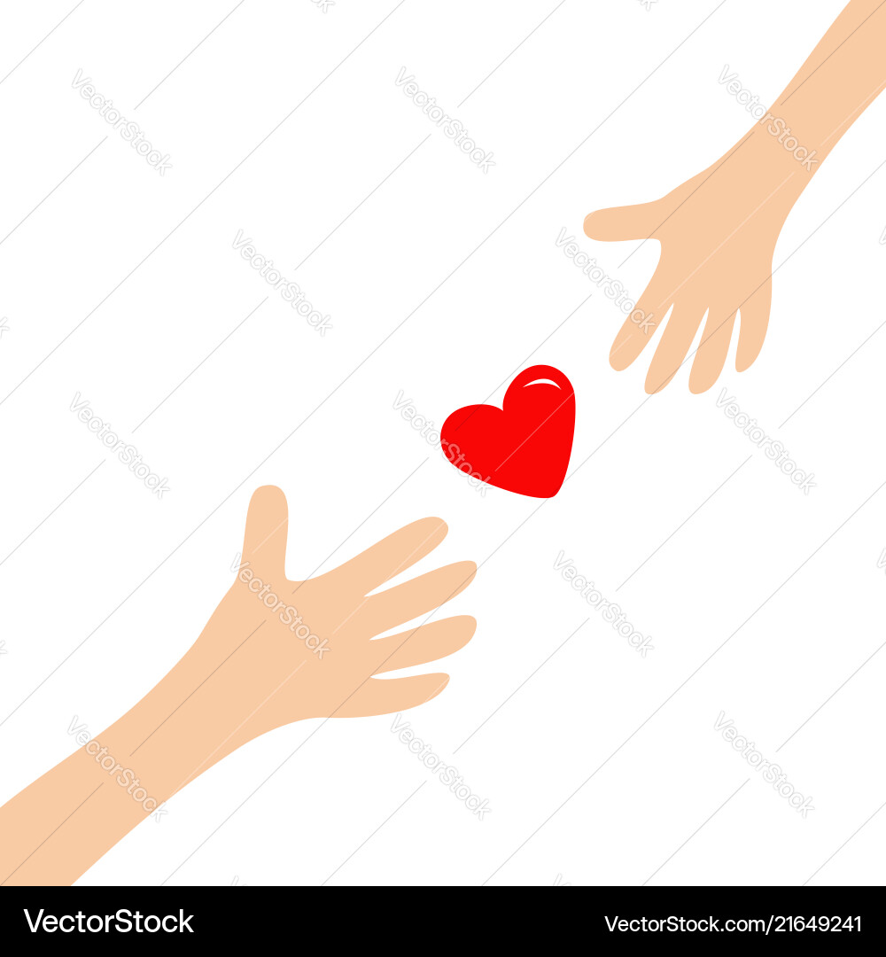 Hands arms reaching to each other red shining Vector Image