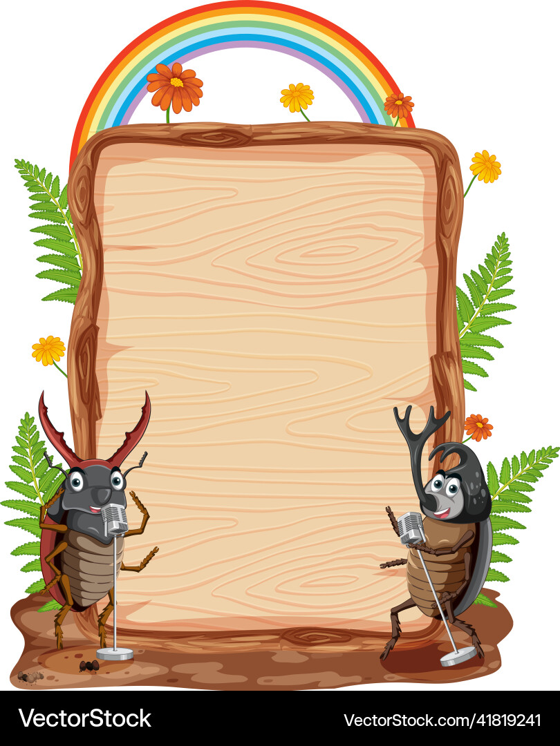 Insect with wooden frame board banner Royalty Free Vector