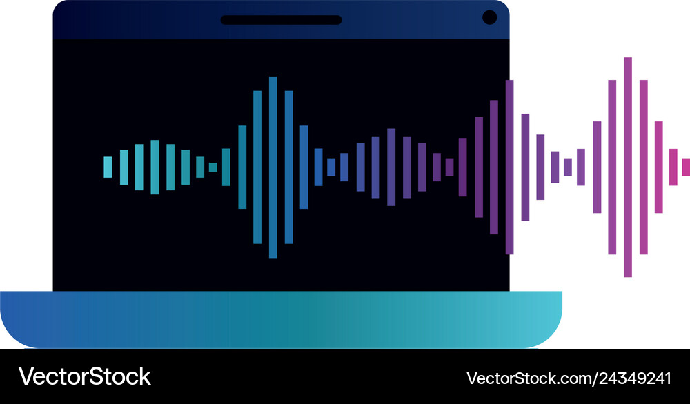 Laptop with sound wave isolated icon Royalty Free Vector