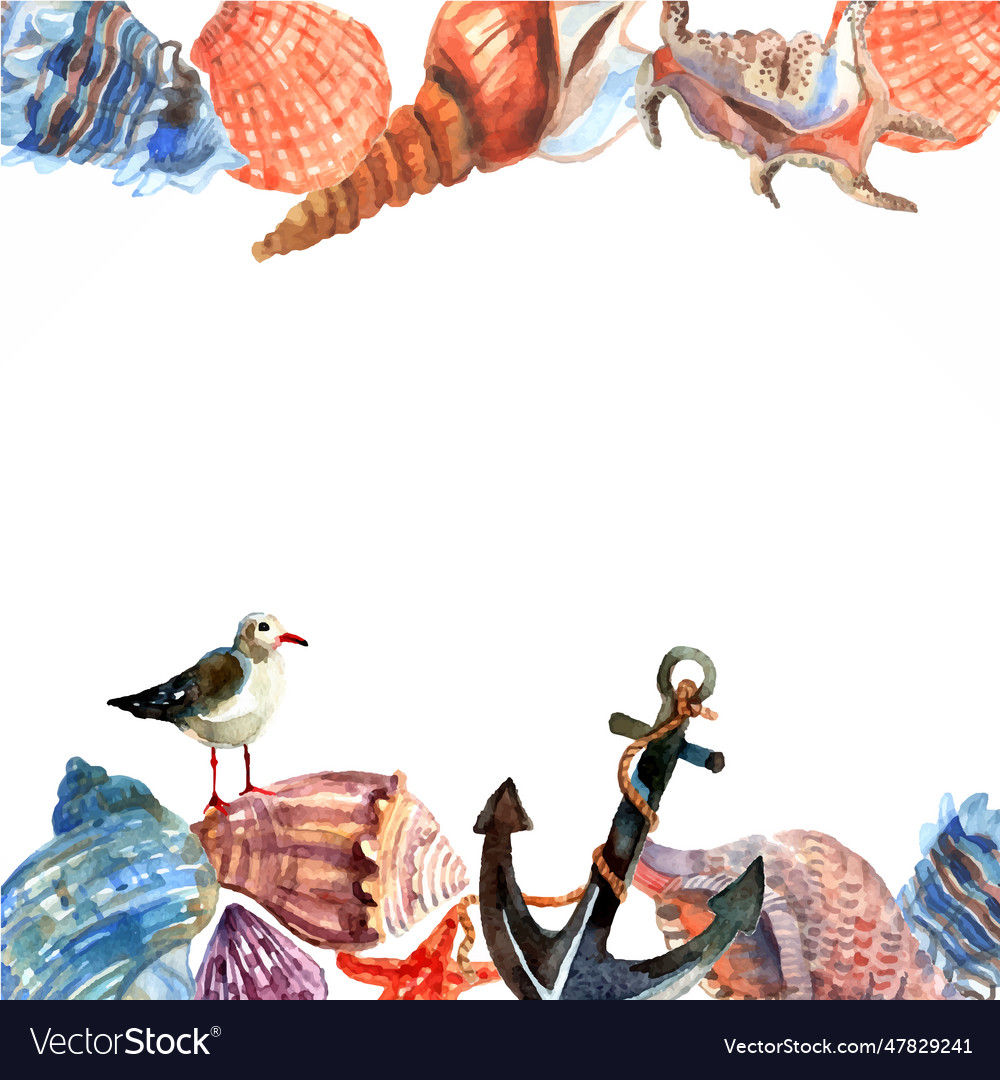 Marine shell anchor border frame shell Royalty Free Vector
