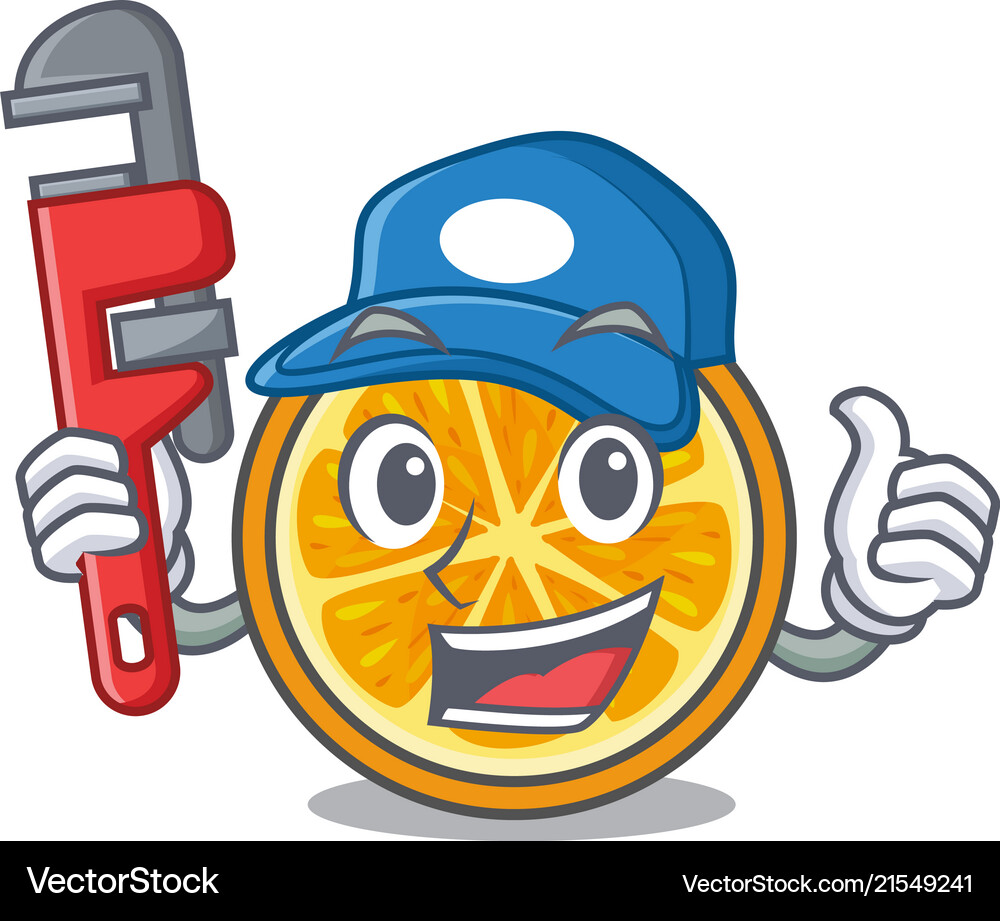 Plumber orange mascot cartoon style Royalty Free Vector