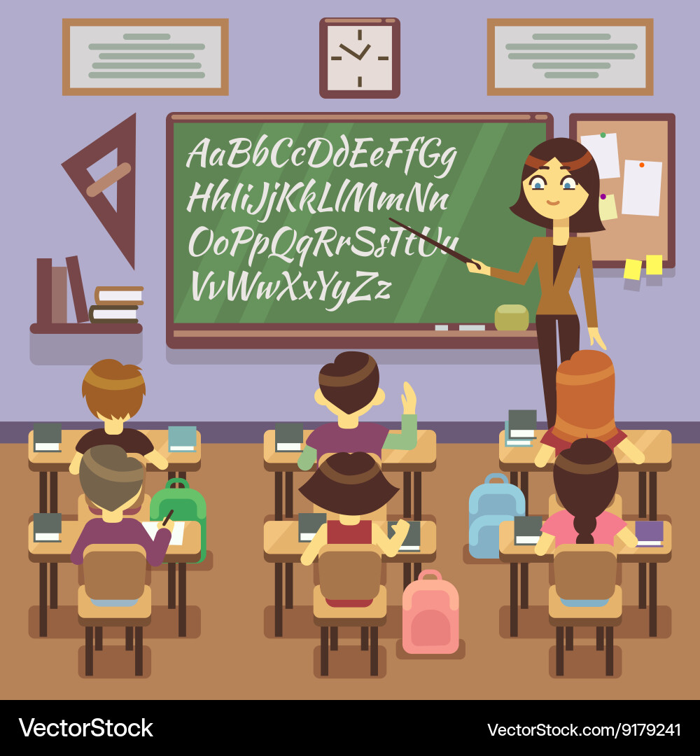 School lesson in classroom with child pupils Vector Image
