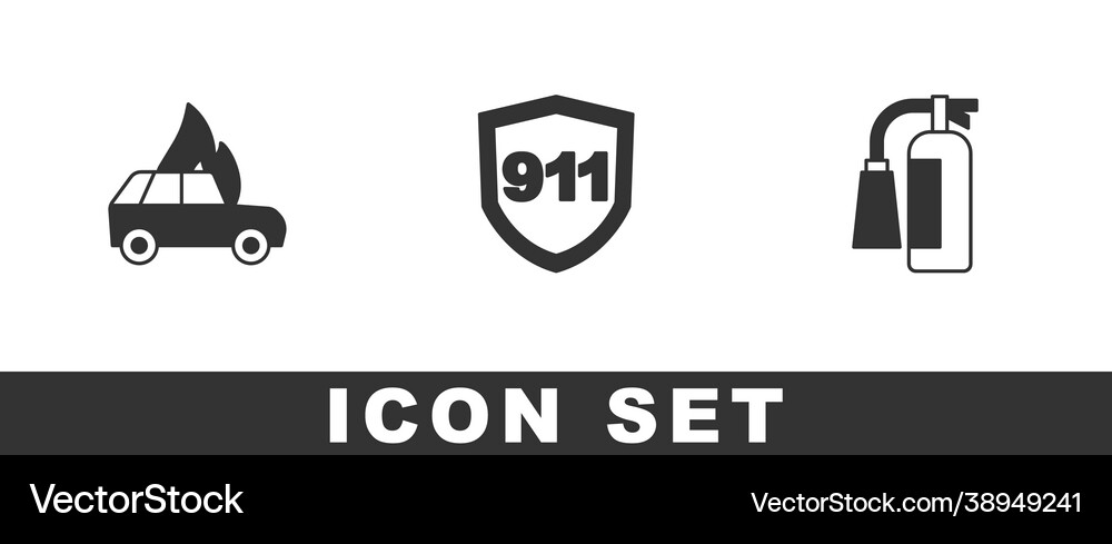 Set burning car emergency call 911 and fire Vector Image